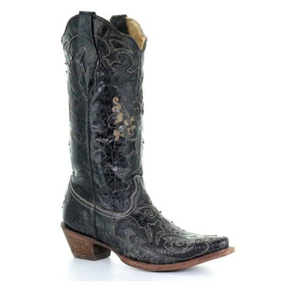 Corral | Shoes | Corral Boots Black Vintage Lizard Overlay | Poshmark